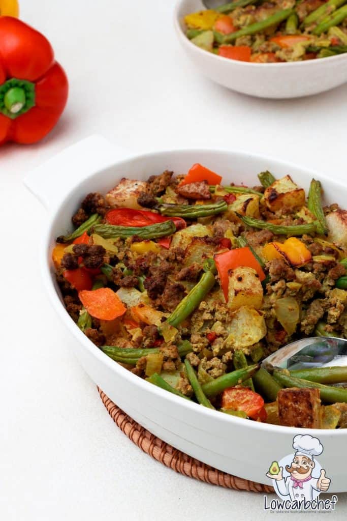 Ovenschotel met pittige boontjes en gehakt - Lowcarbchef.nl