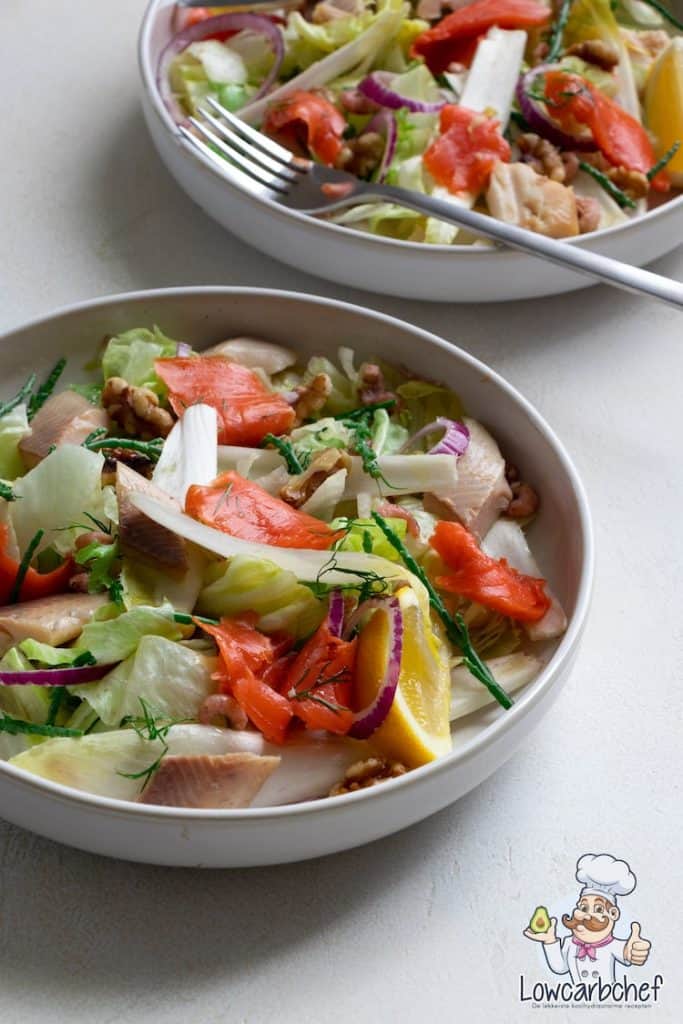 Salade met trio van vis - Lowcarbchef.nl